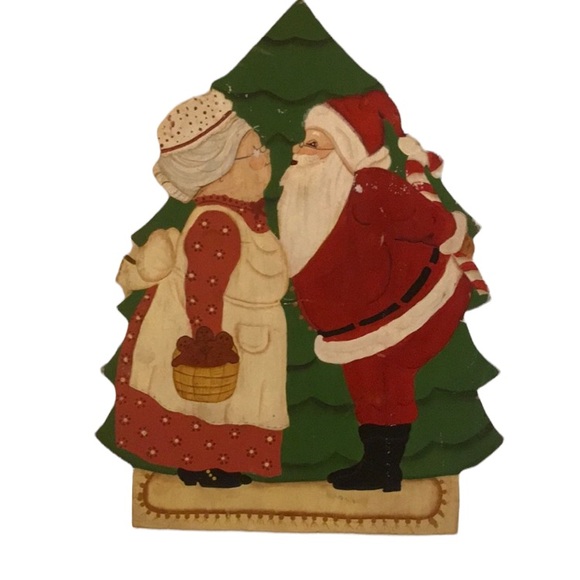 Vintage | Holiday | Vintage Wood Plaque Mr And Mrs Claus Kissing | Poshmark